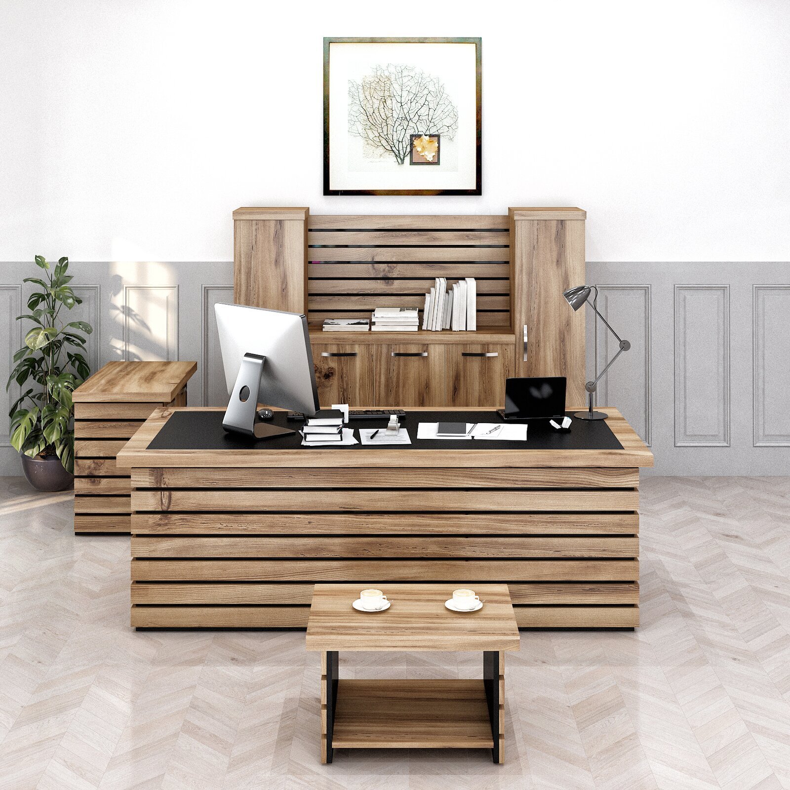 Ridged Desk with Credenza | Foter