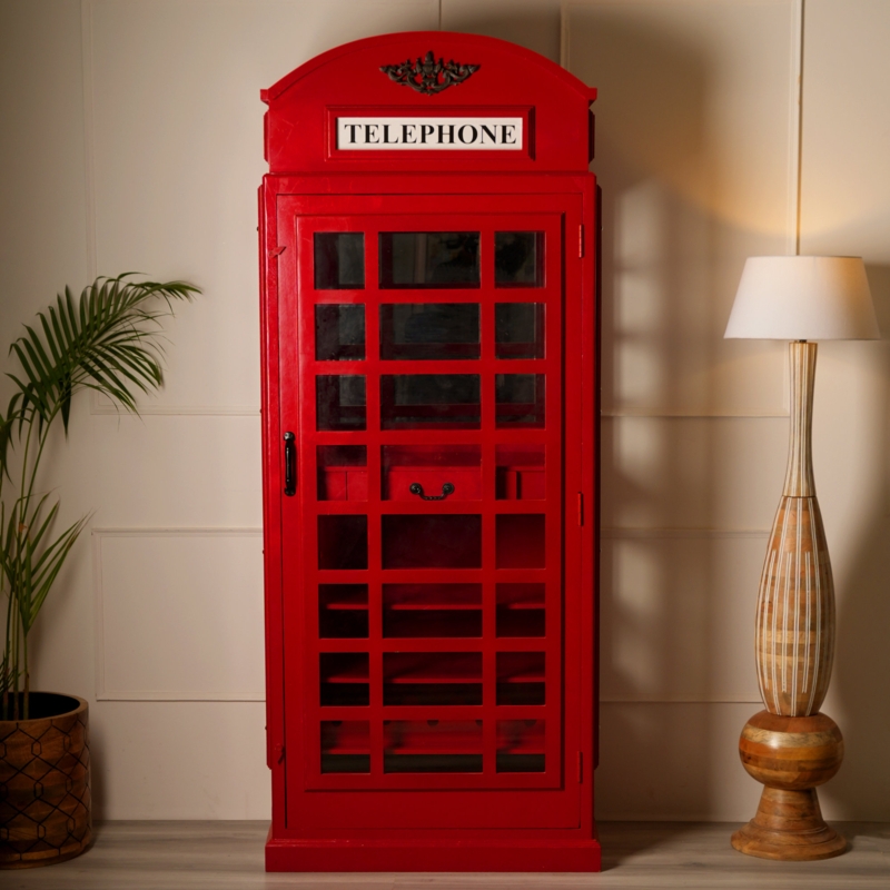 Chiharu Drinks Cabinet - Wine Rack-Iconic BT Telephone Box Style Bar In ...