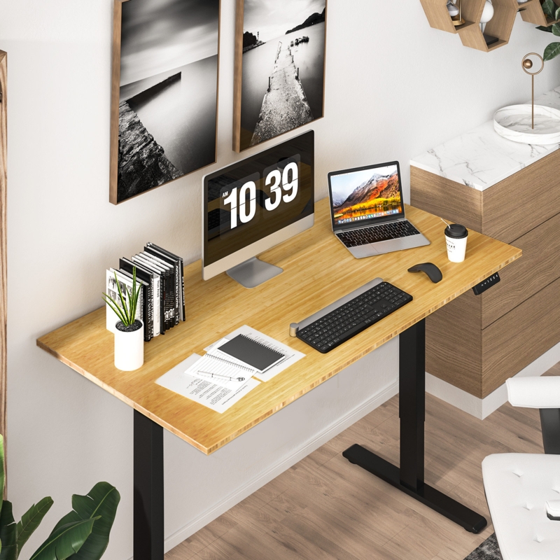 Eric Height Adjustable Standing Desk, 100% Bamboo Desktop | Foter
