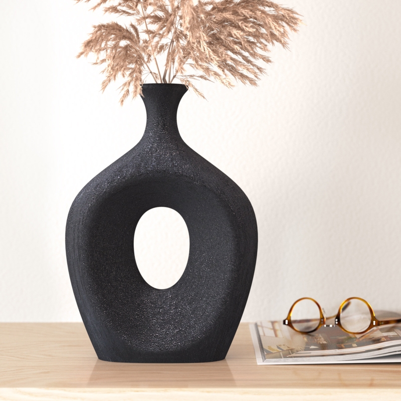 13" Ceramic Oval Vase - Contemporary Glam Abstract Cut-Out Vase in ...