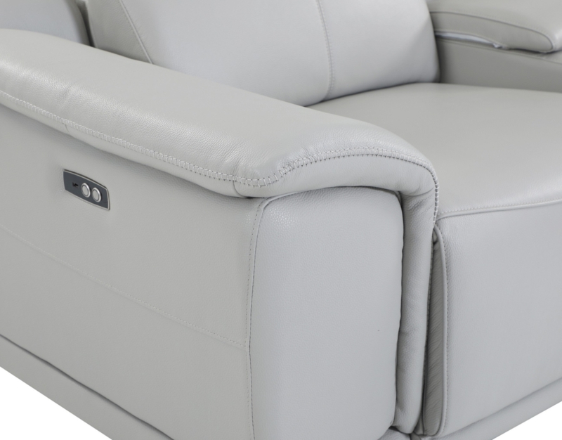Light Gray Italian Leather Power Reclining U-Shaped Sectional with ...