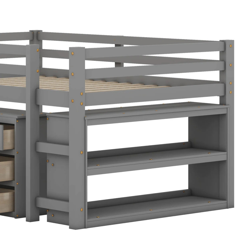 Harnam Kids Full Loft Bed with Cabinet ,Shelves & Rolling Portable Desk ...