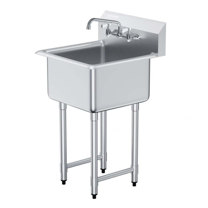 VEVOR 21'' L x 18'' W Silver Free Standing Service Sink with Faucet | Foter