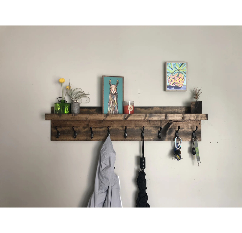 Aneya Solid Wood Wall 10 - Hook Wall Mounted Coat Rack | Foter