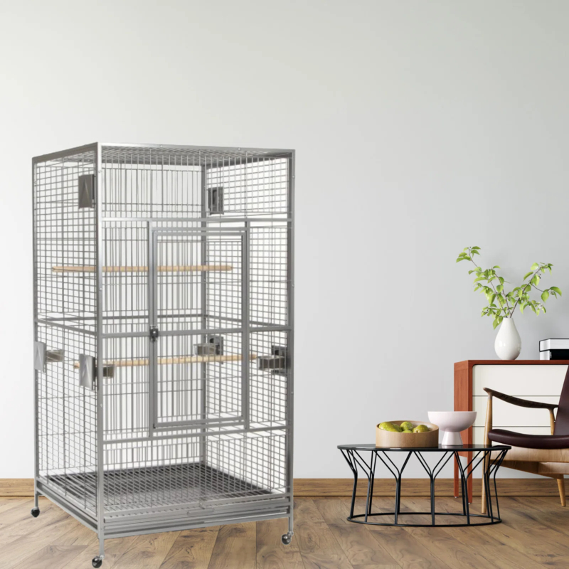 Charlinda 76'' Iron Flat Top Flight Cage with Wheels | Foter