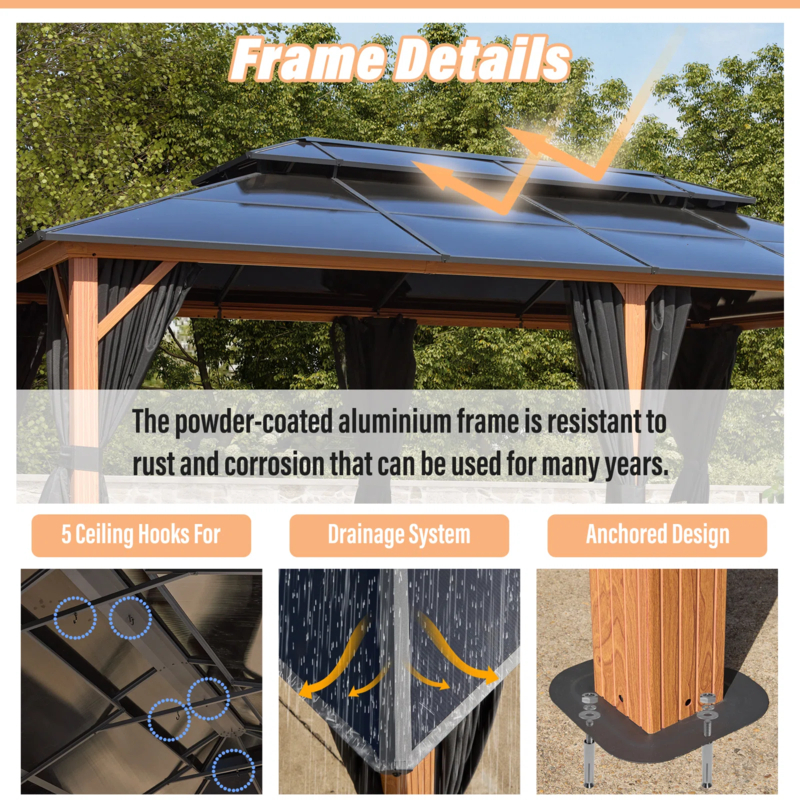 20 Ft. W x 12 Ft. D Aluminum Patio Gazebo | Foter