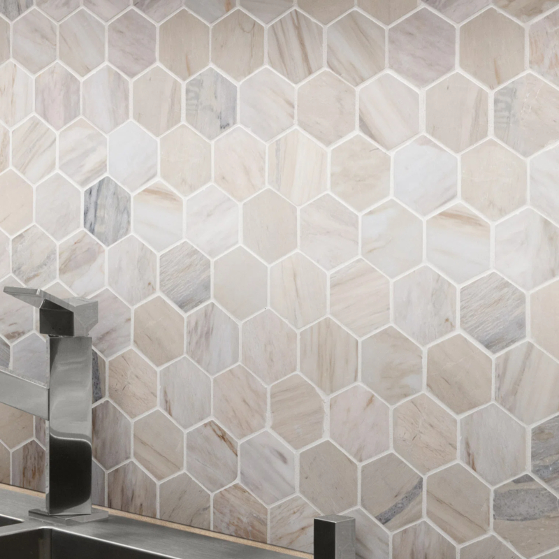 Angora Hexagon 11.75" x 12" Polished Marble Mosaic Floor and Wall Tile ...
