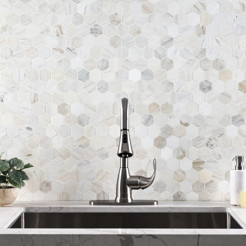 Angora Hexagon 11.75" x 12" Polished Marble Mosaic Floor and Wall Tile ...