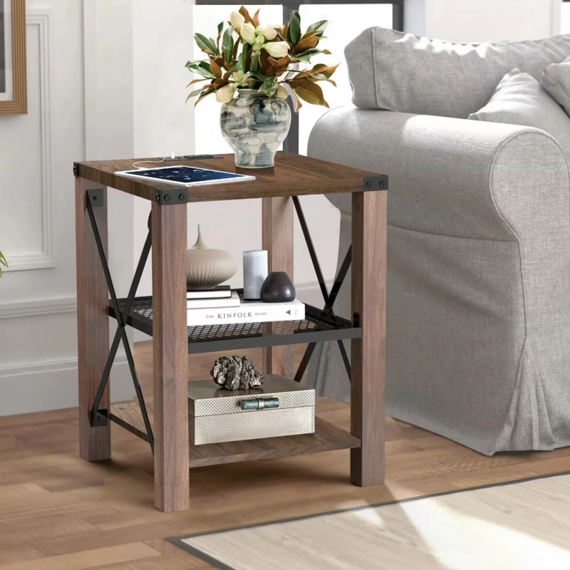 Eidelweiss Tall End Table with 2 USB Ports, 2 Power Outlets, and 2 ...