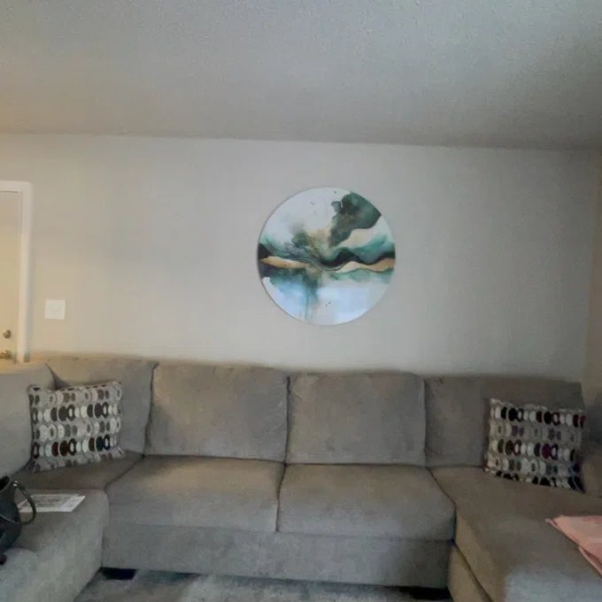 Lockard " Teal And Gold Abstract Expression III " on Metal Circle | Foter