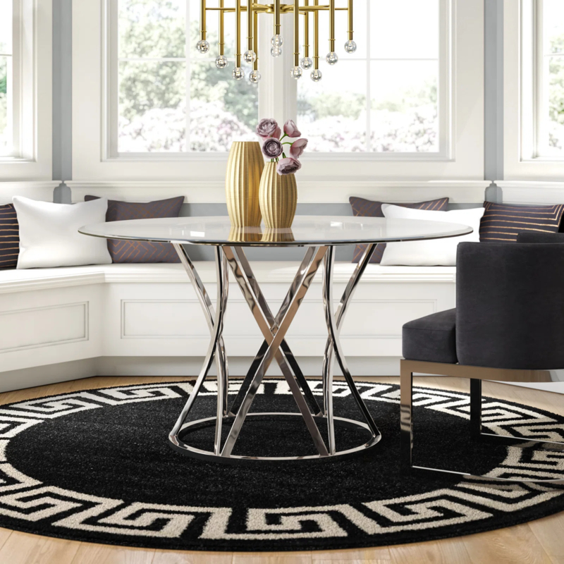 Chantail Round Glass Top Metal Base Dining Table | Foter