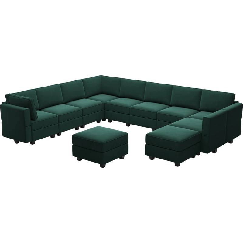 143" Wide U Shaped Velvet Modular Sectional 12-Pieces Storage Sofa Set ...