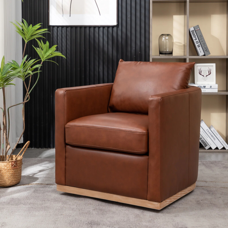 Beaney 29'' Wide Genuine Leather Top Grain Leather Swivel Armchair | Foter